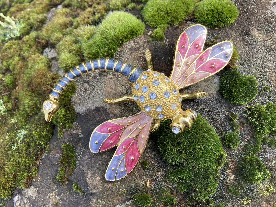 Beautiful Enameled Metal Dragonfly Trinket Box With Rhinestones (hinged ...