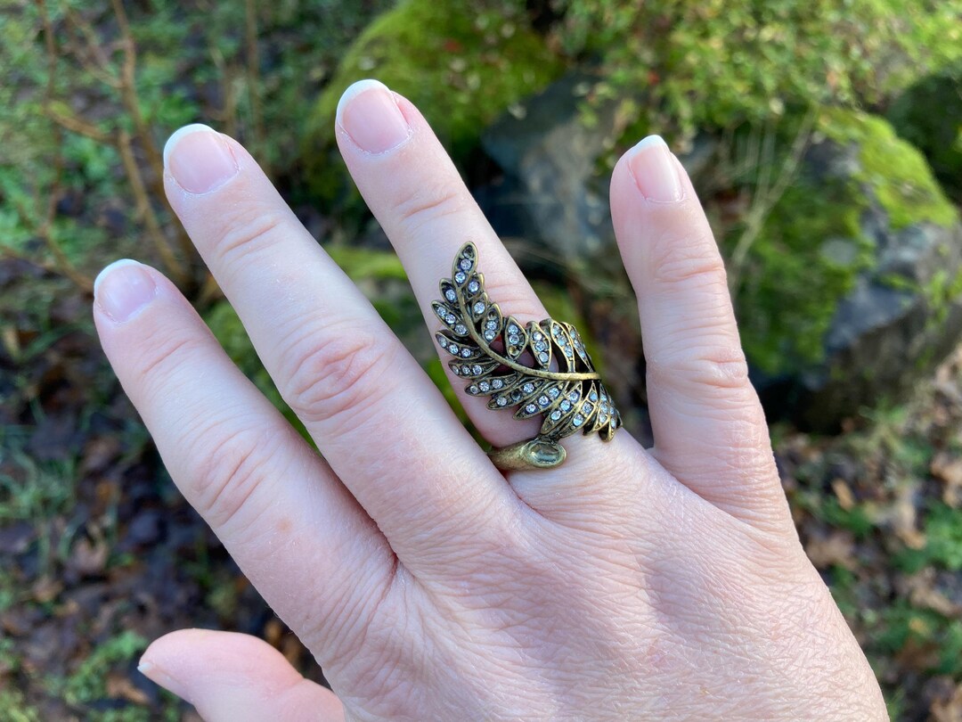 Vintage Avon Mark Lingering Leaf Ring (size 7) W/ Rhinestone Accents - Etsy