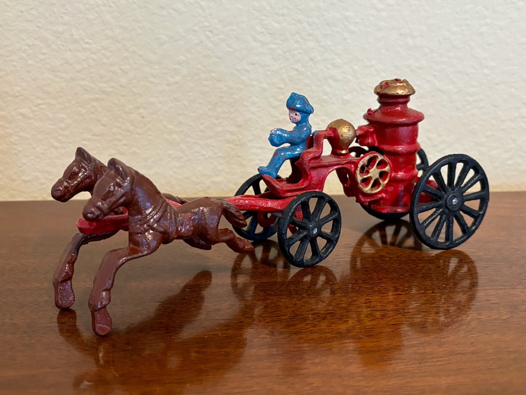 Vintage Cast Iron Reproduction Two-piece Hand-painted Toy Fire Truck ...