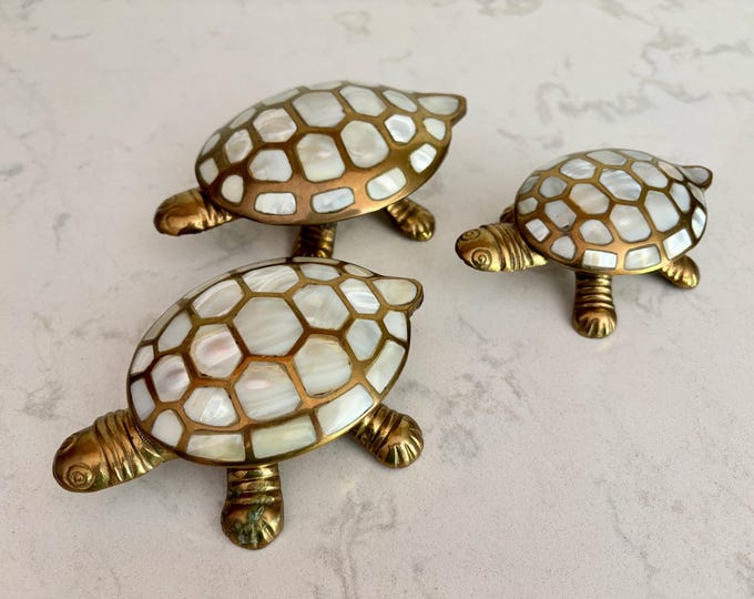 Vintage Brass Turtle Trinket Boxes / Figurines W/ Hinged Lids, Mother ...