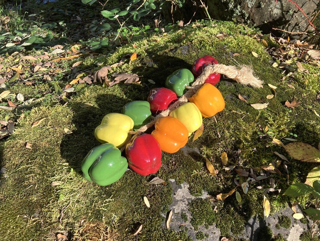 Vintage 22" Bell Pepper Ristra / Life-sized Ceramic Peppers on a Rope ...