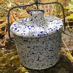 Vintage Spatterware Cheese Crock W/ Wire Bail Lid (stoneware Pottery ...