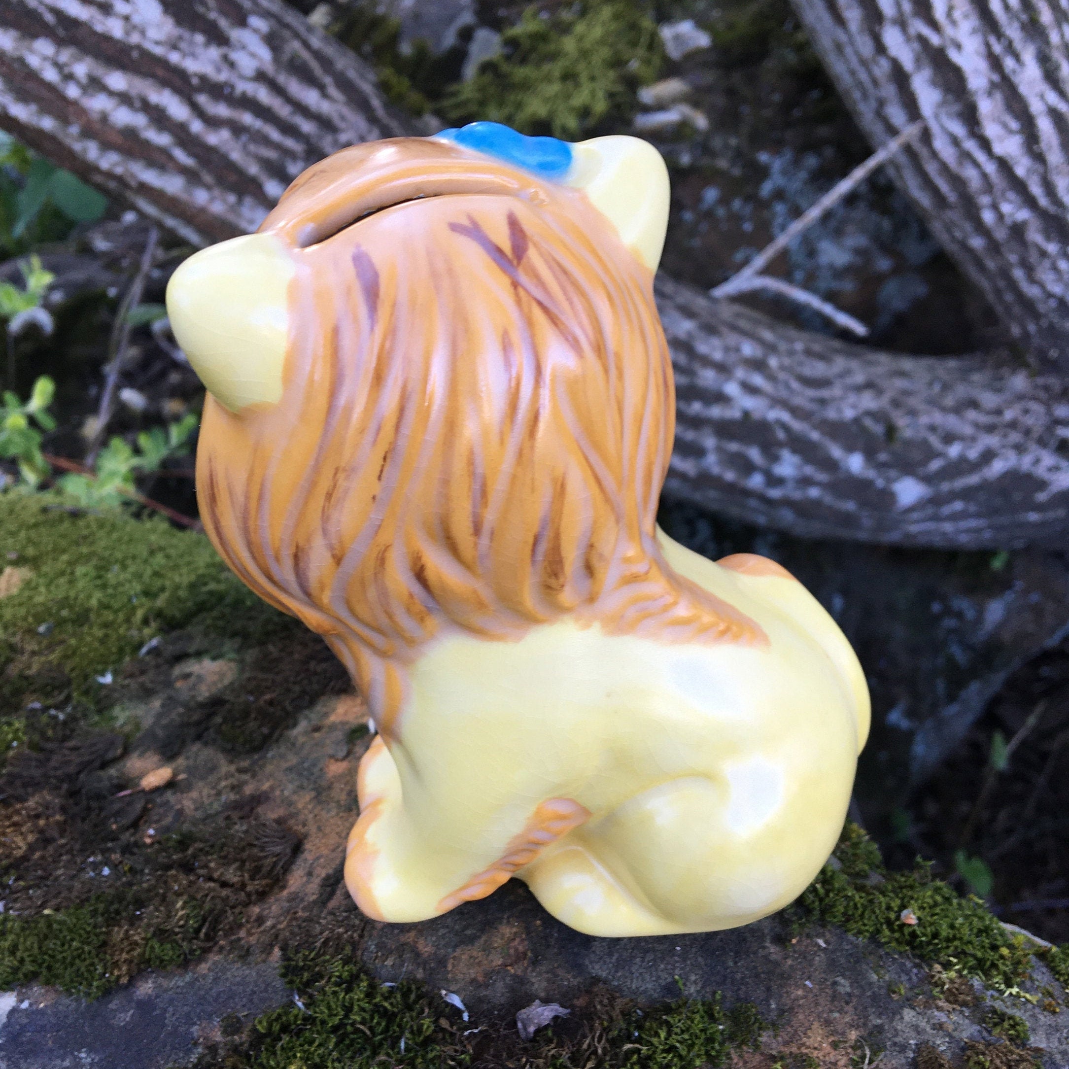 Vintage Lion Piggy Bank (yellow Ceramic W/ Flowers) 5" Tall - Etsy