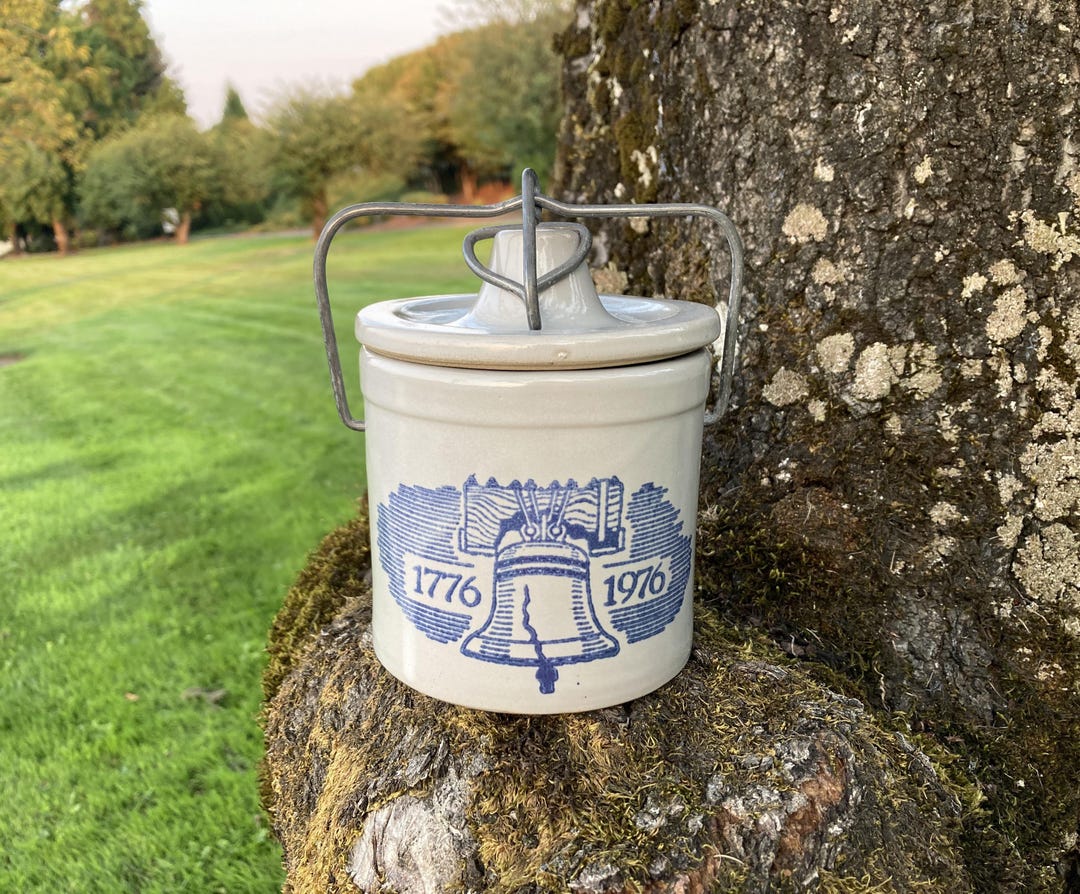 Vintage 1976 Liberty Bell Bicentennial Gray Pottery Cheese / Butter ...