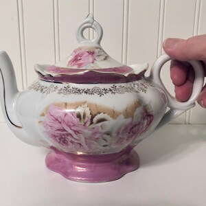 Vintage Lefton Musical Porcelain Teapot With Pink Roses / Peonies ...