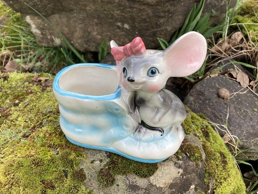 Vintage Big-eared Mouse on Shoe Planter / Vase (kitschy Anthropomorphic ...