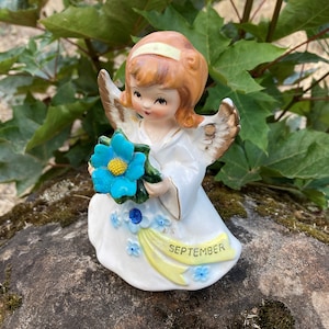 Vintage Hand-painted Lefton Birthday Angel september Figurine W/ Blue ...