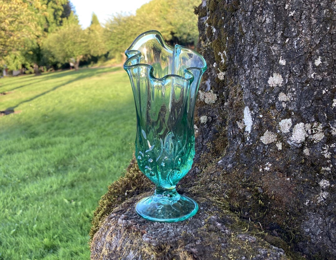 Vintage Fenton 7.5" Pale Sea Green "lily of the Valley" Swung Glass ...