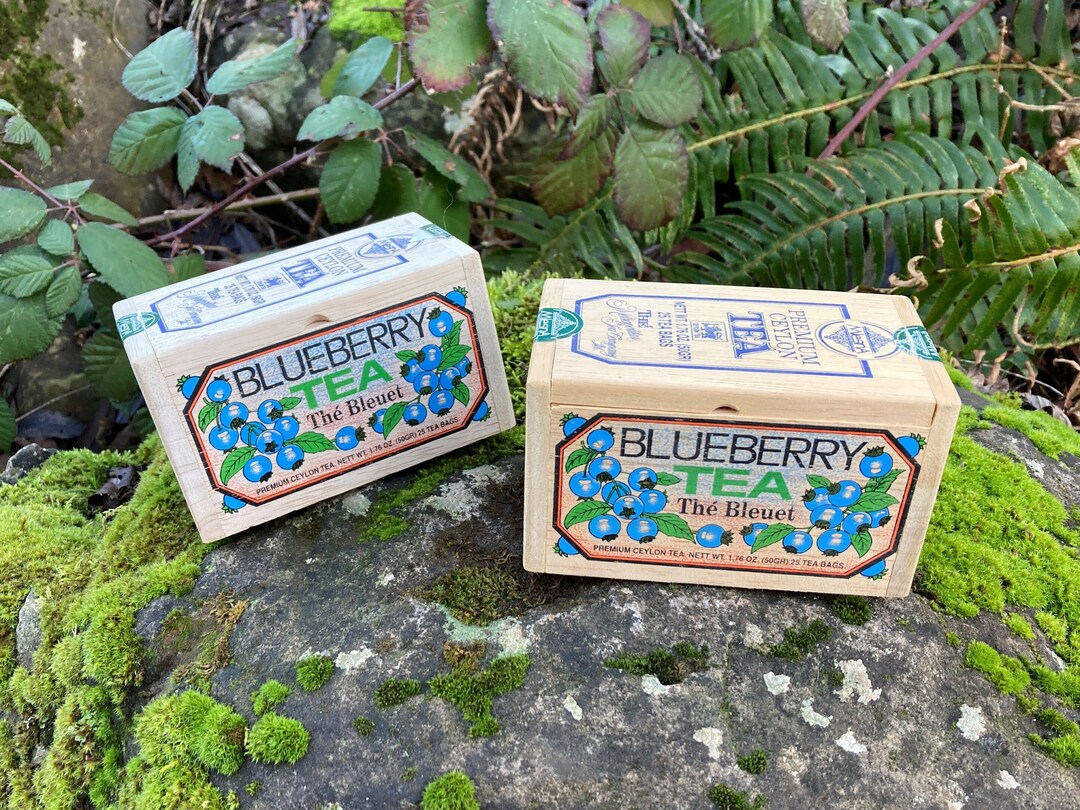 Set of 2 Small Empty Wooden Blueberry Tea Boxes W/ Hinged Lids "the ...