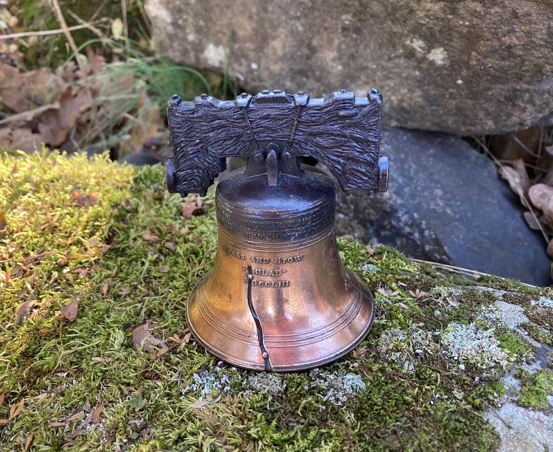 Vintage Cast Metal & Copper Washed Miniature 3.5" Liberty Bell Replica ...