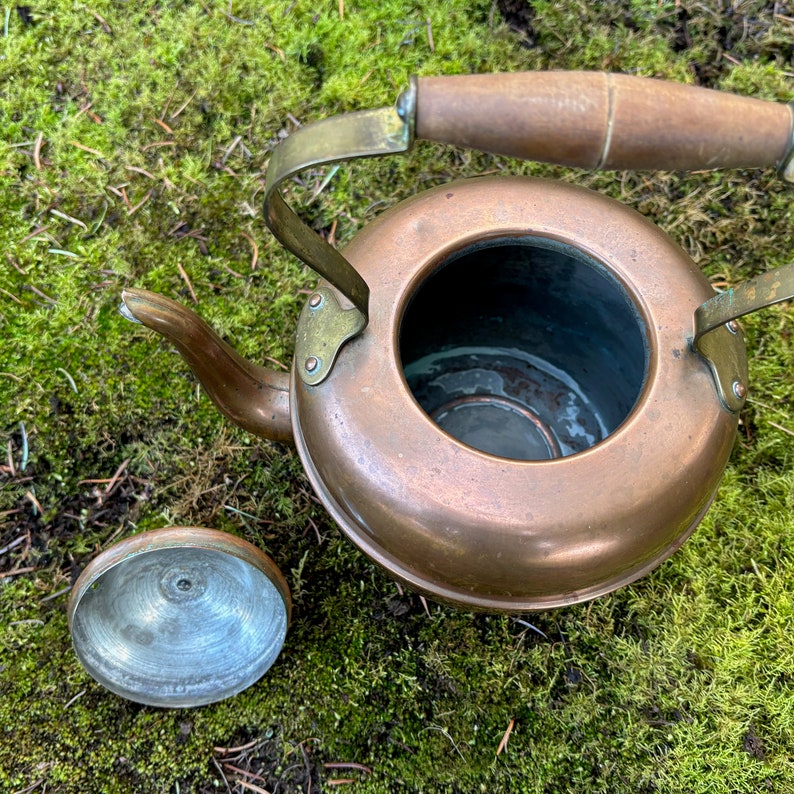 Vintage Copral Copper Teakettle With Brass and Wood Handle, Made in ...