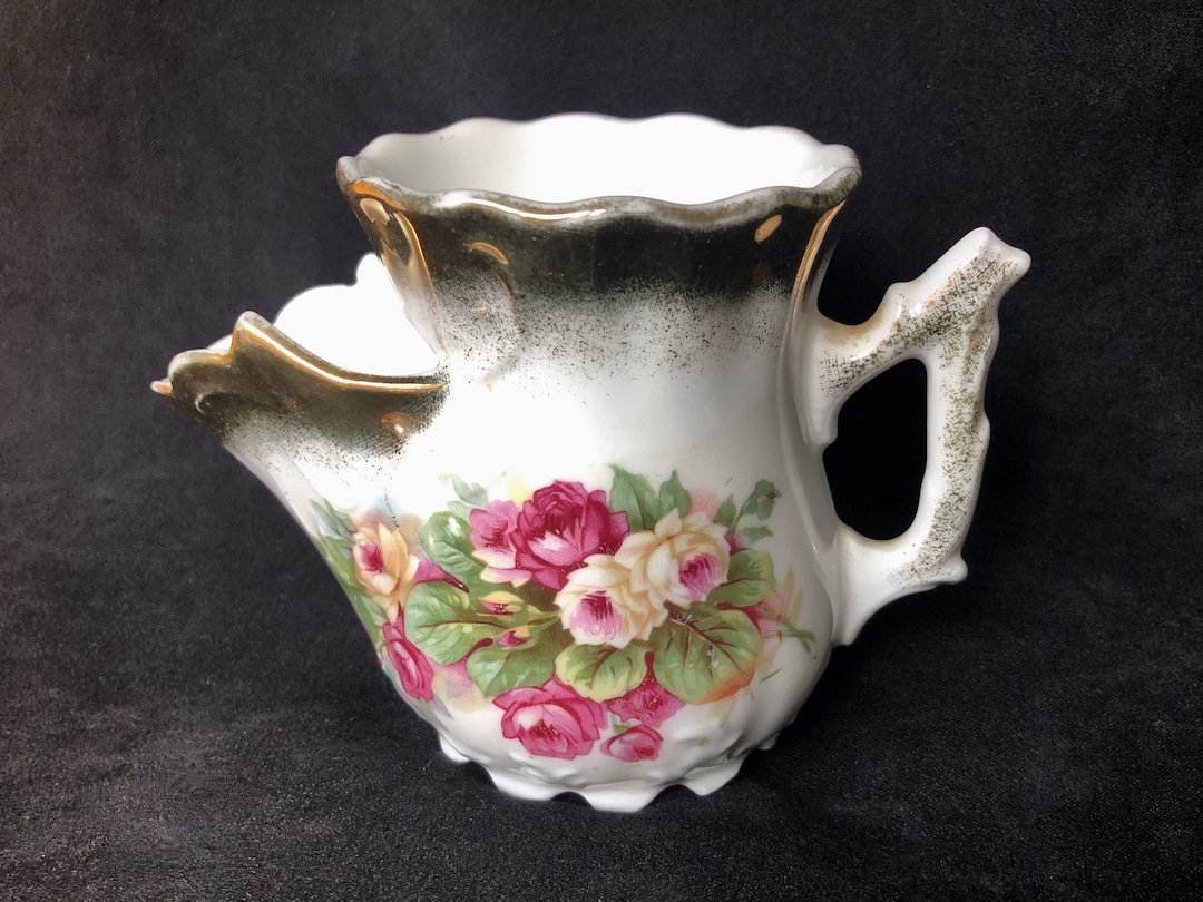 Vintage Antique Porcelain Shaving Scuttle Mug With Roses & Gold Trim ...