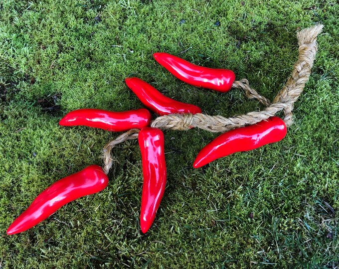 Vintage Ristra / Wall Décor Ceramic Red Jalapeno Peppers on a Braided ...