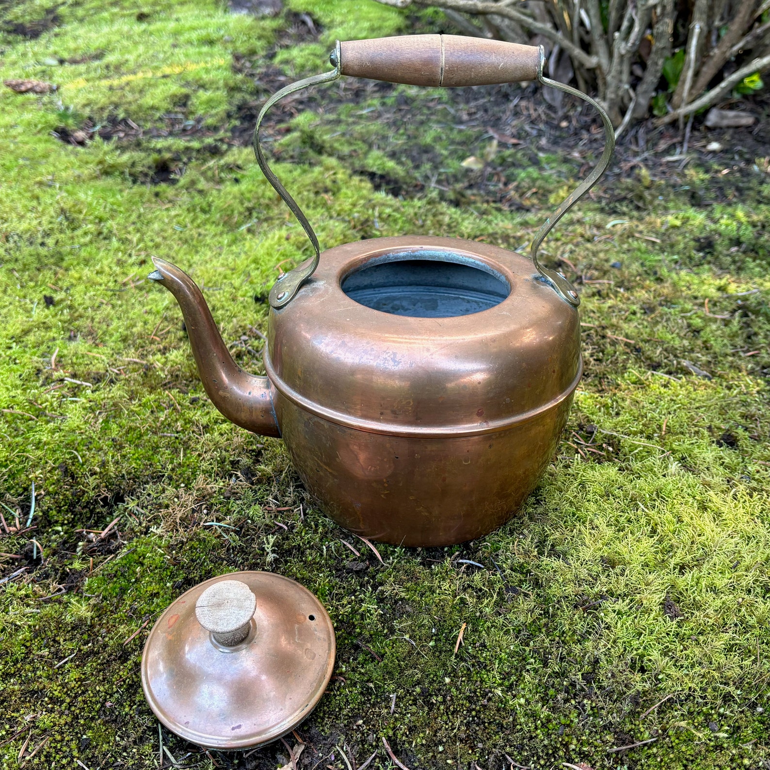 Vintage Copral Copper Teakettle With Brass and Wood Handle, Made in ...