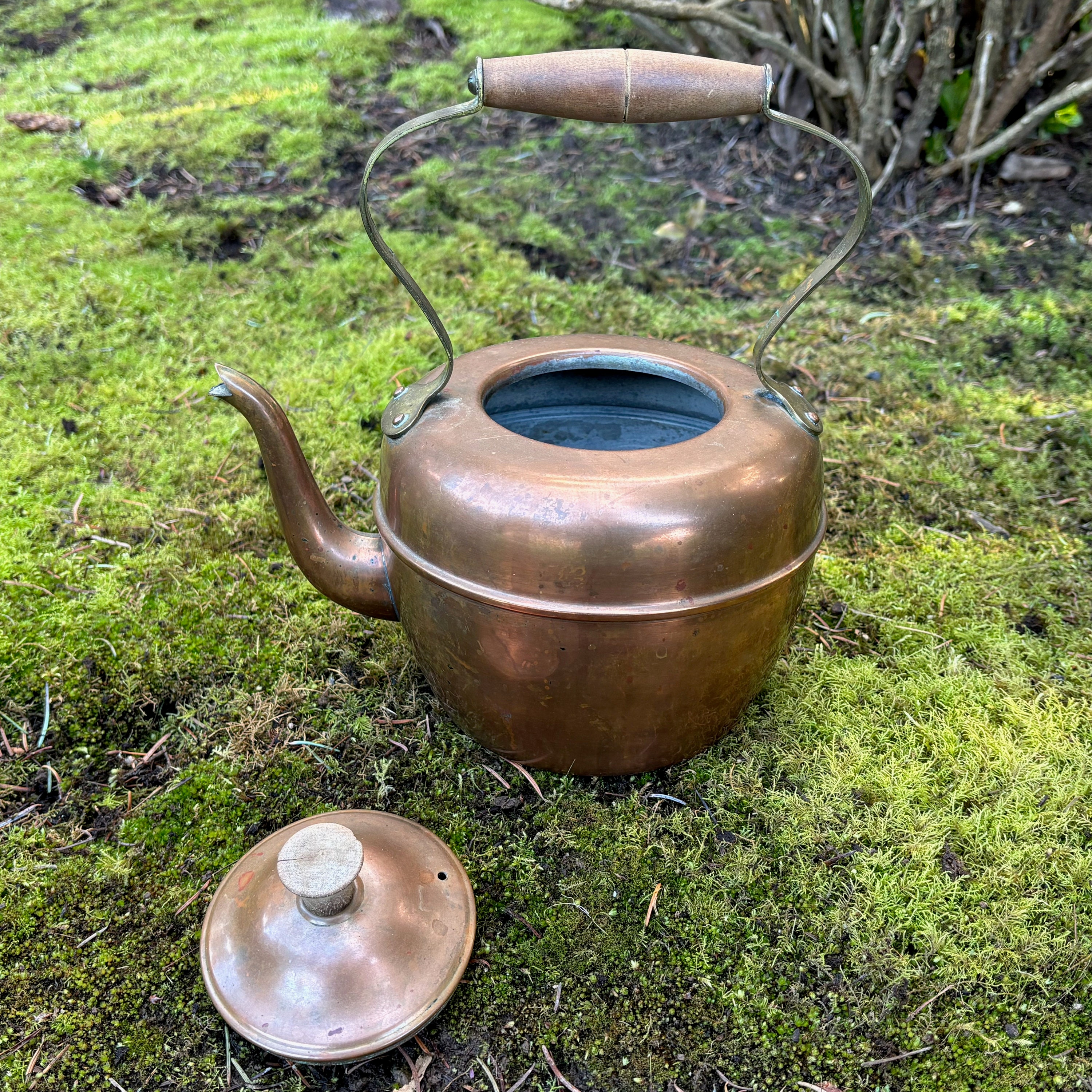 Vintage Copper Teakettle With Brass and Wood Handle, Copral Brand, Made ...