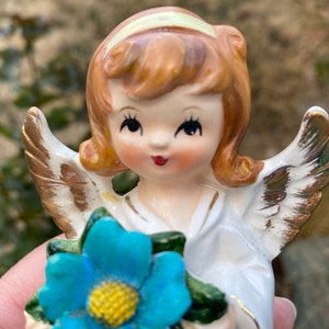 Vintage Hand-painted Lefton Birthday Angel september Figurine W/ Blue ...