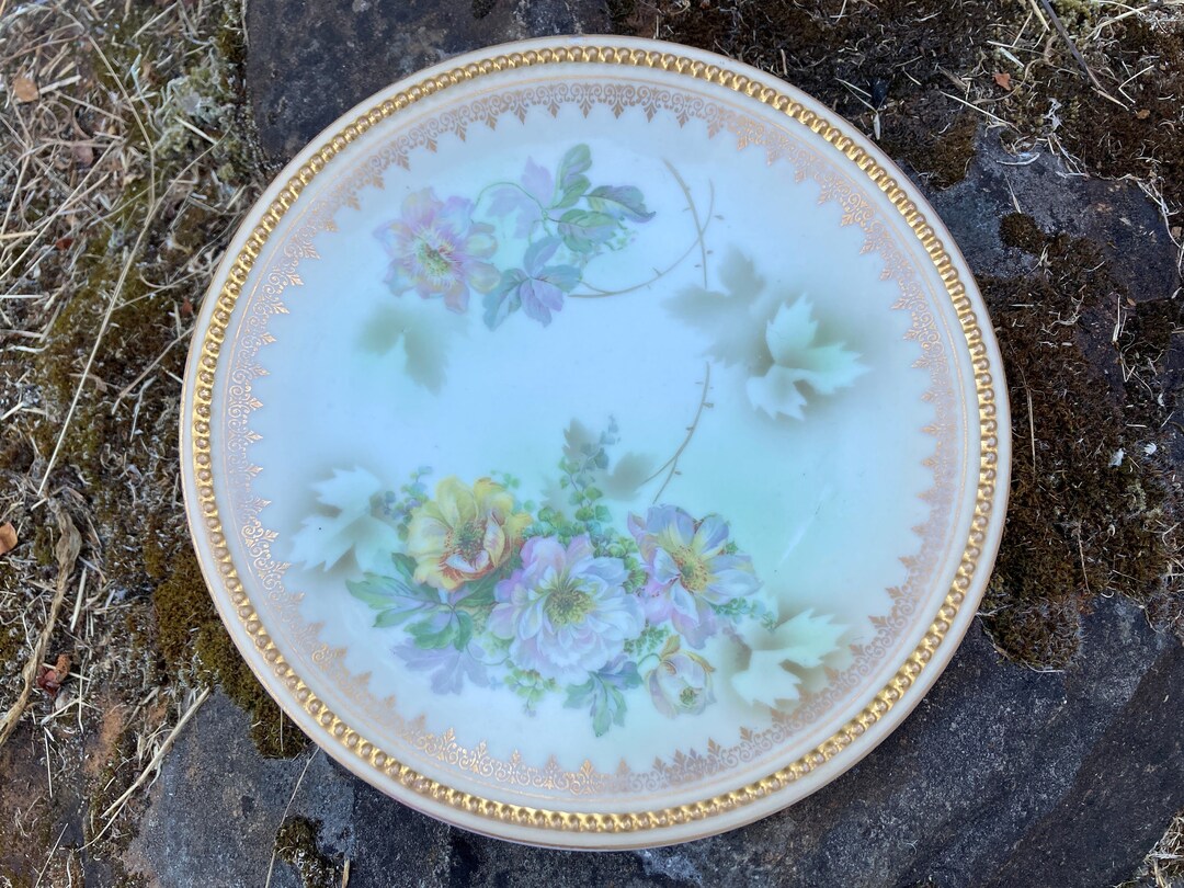 Vintage P.K. Silesia 7.25" Plate W/ Rose Floral Pattern and Beaded Gold ...