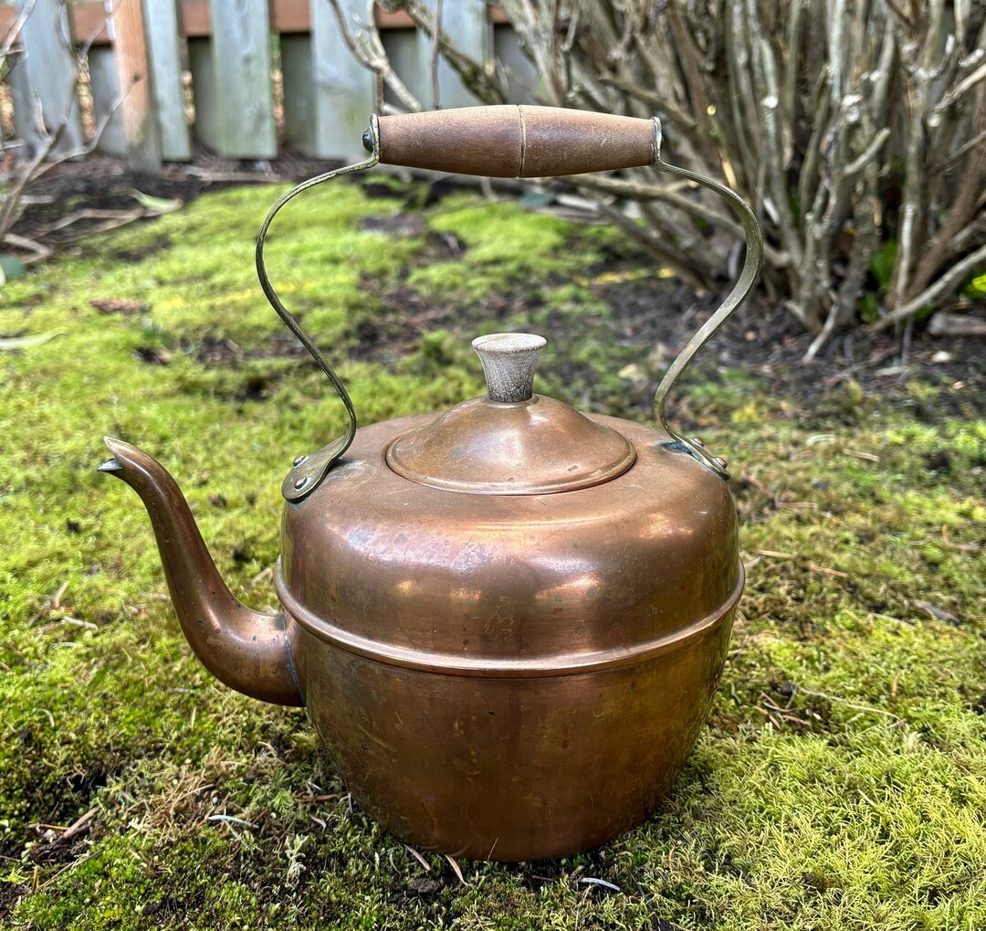 Vintage Copper Teakettle With Brass and Wood Handle, Copral Brand, Made ...