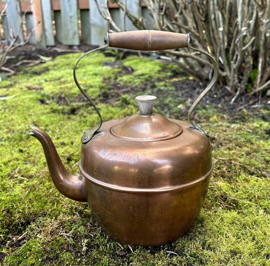 Vintage Copral Copper Teakettle With Brass and Wood Handle, Made in ...