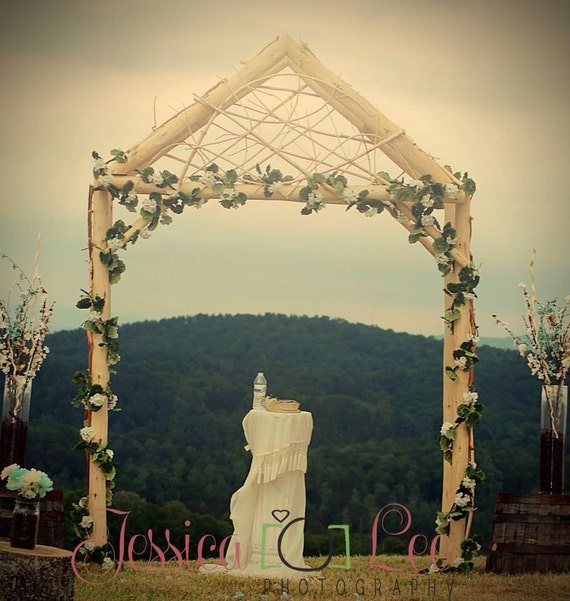 Homemade Log Arch Wedding
