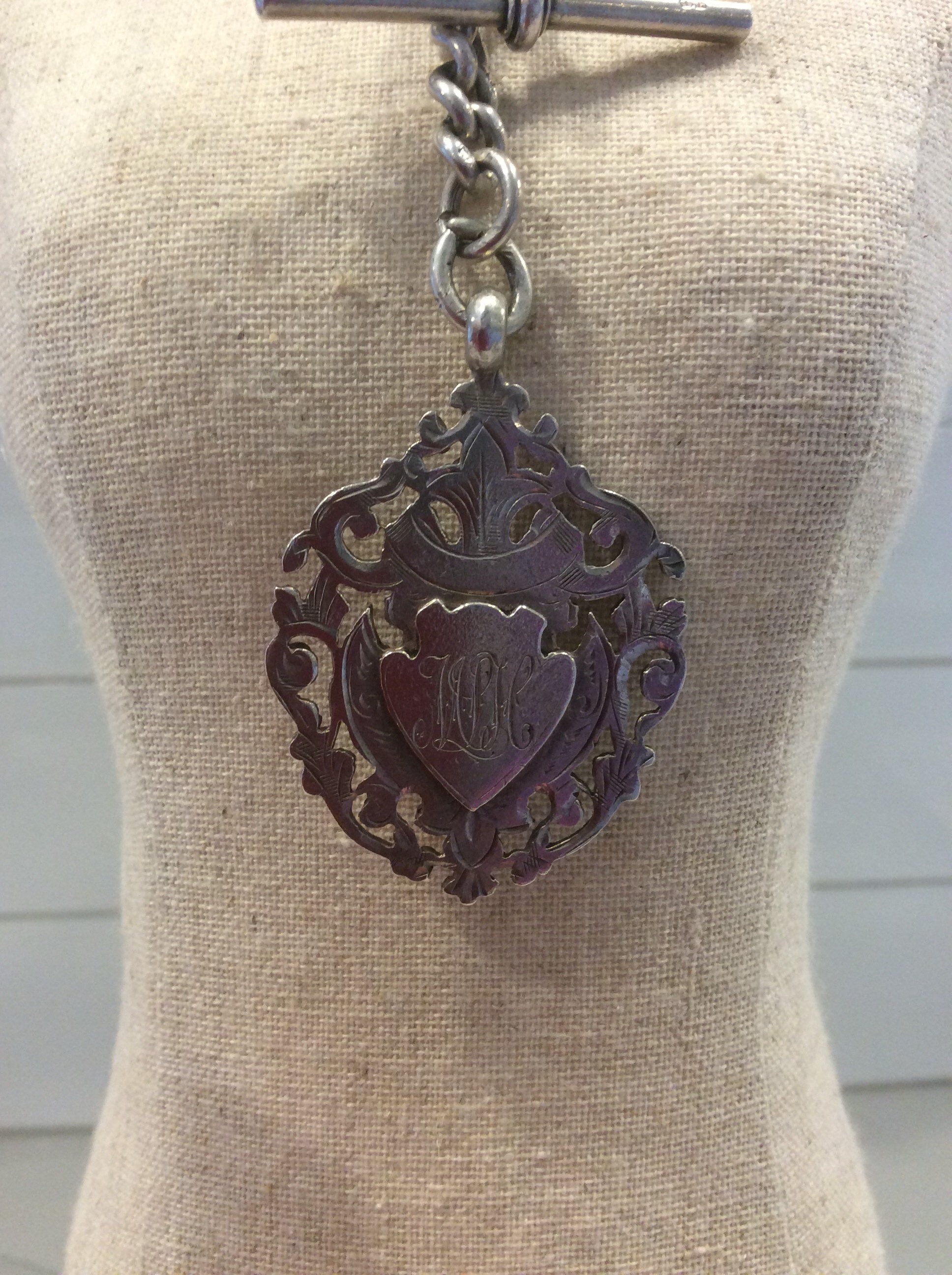 Antique Victorian Sterling Silver Double Albert Watch Chain Fob ...