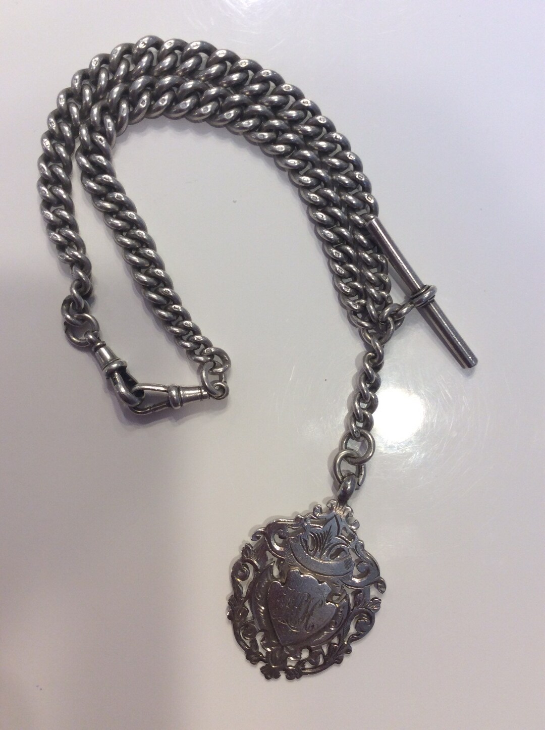 Antique Victorian Sterling Silver Double Albert Watch Chain Fob ...
