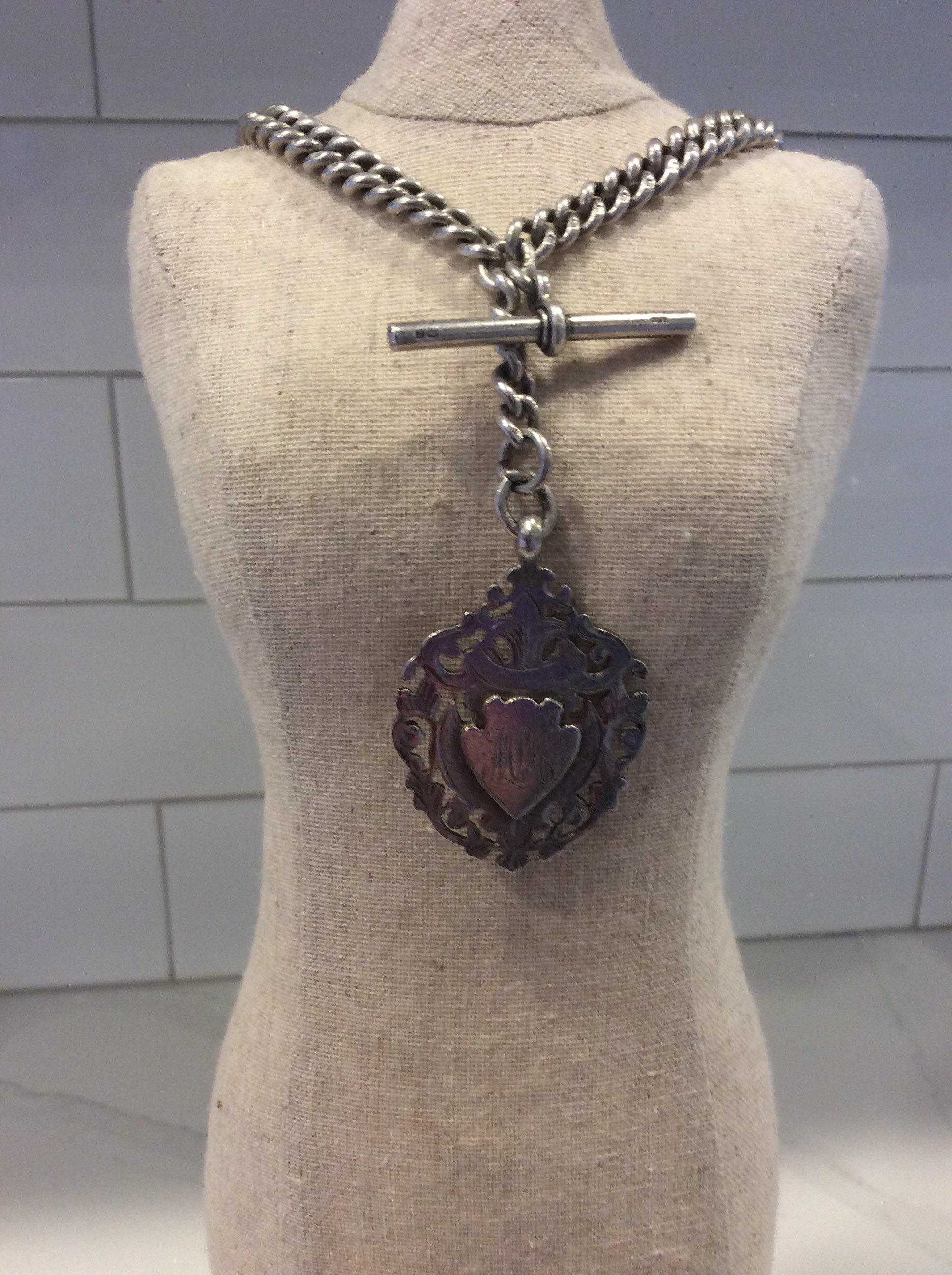 Antique Victorian Sterling Silver Double Albert Watch Chain Fob ...