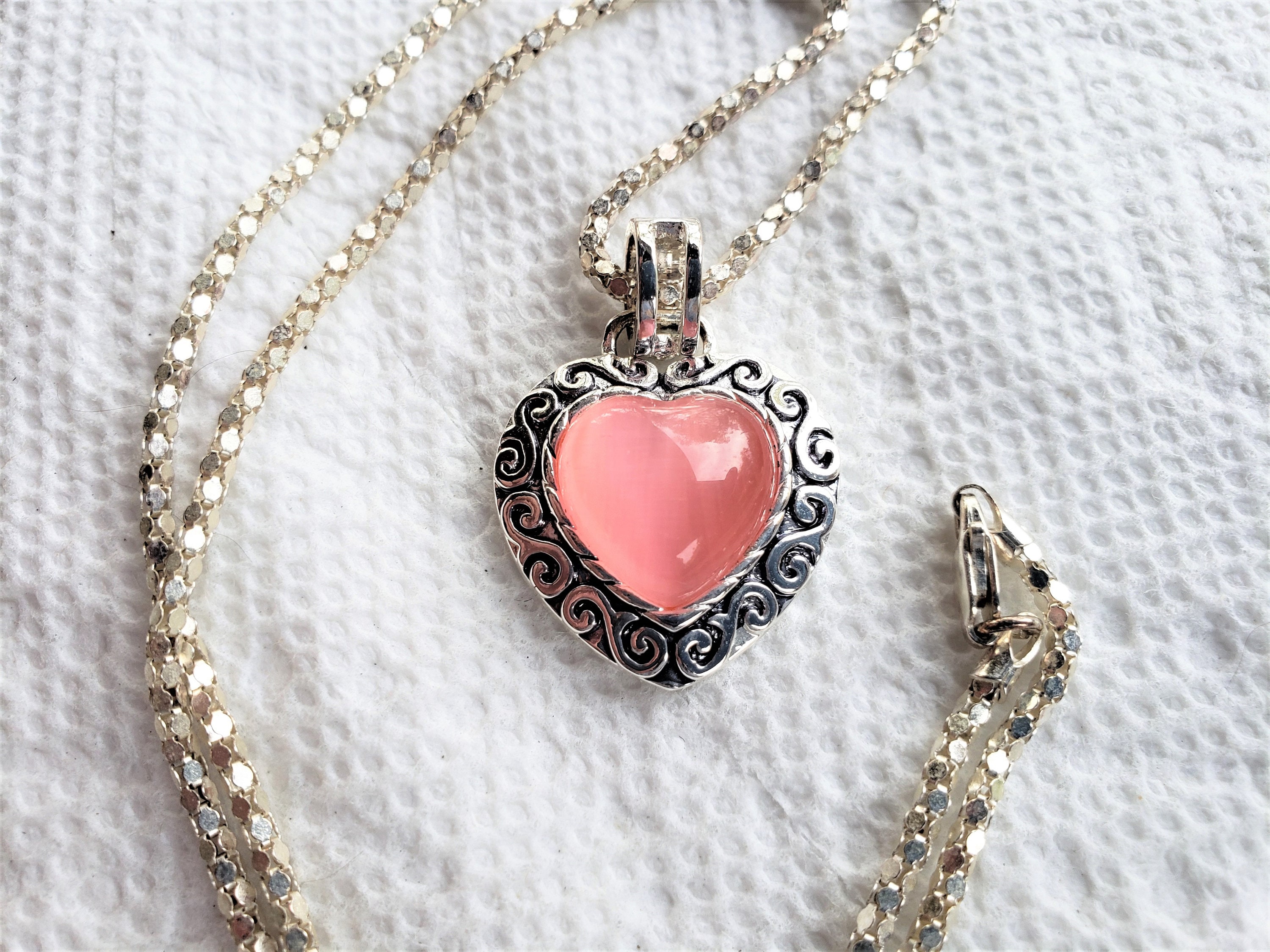 Pink Heart Necklace 19 Inches Long Estate Vintage FREE SHIPPING - Etsy