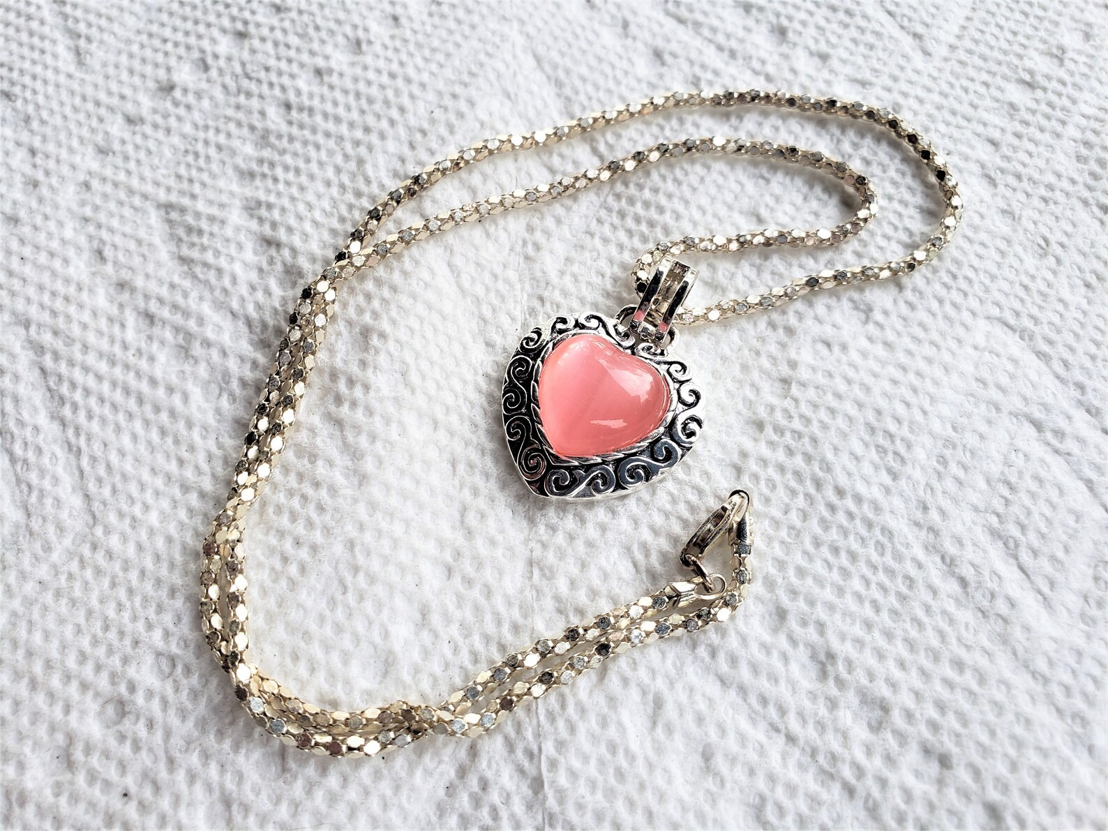Pink Heart Necklace 19 inches long Estate Vintage FREE | Etsy