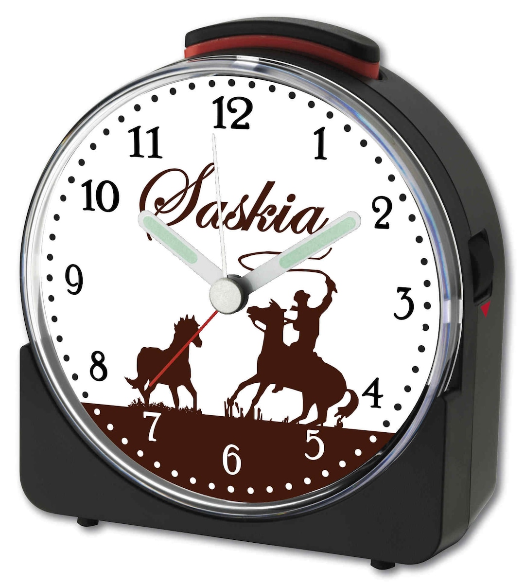 Children's Radio Alarm Clock Black Motif Cowboy Horse Brown Alarm Clock ...