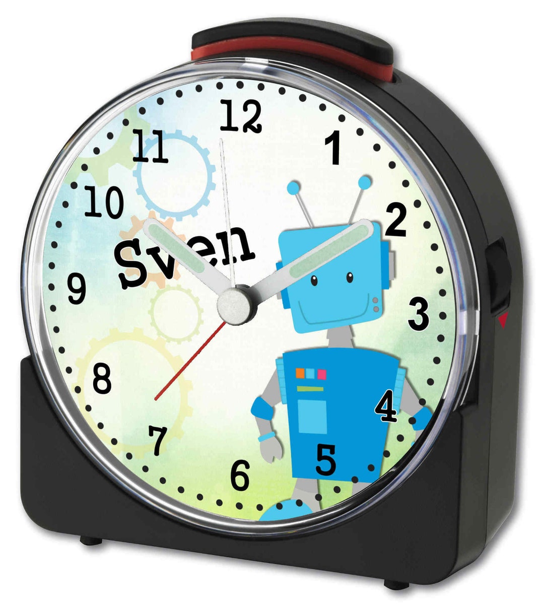 Children's Radio Alarm Clock Black Motif Robot Blue Alarm Clock Quiet ...