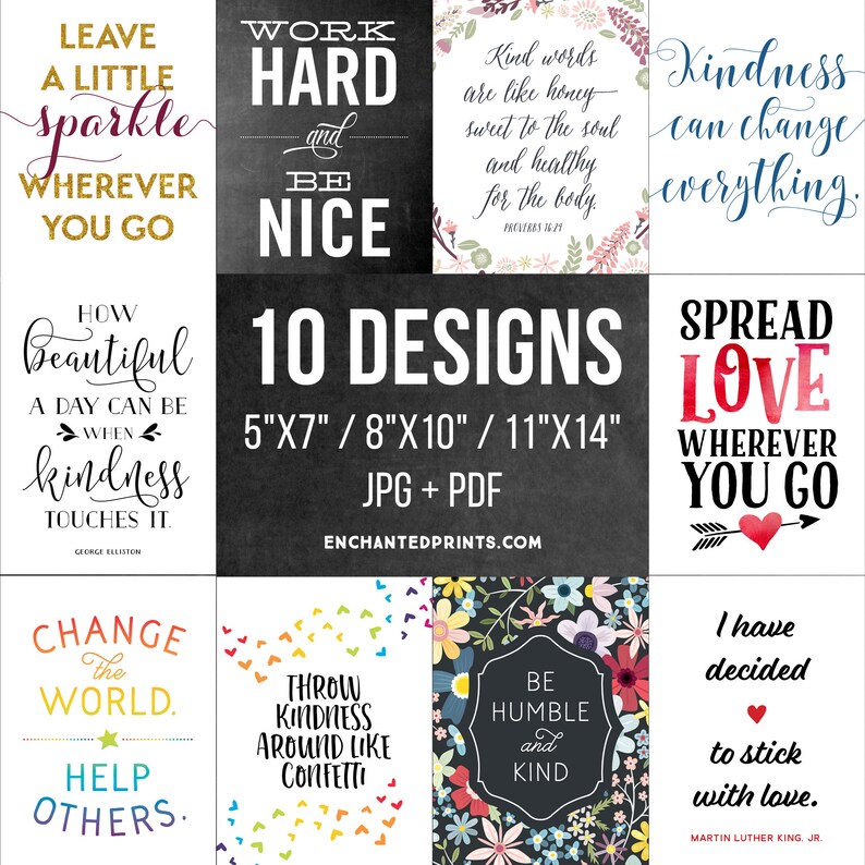 Kindness Printable Bundle - 10 Printable Designs - 5x7, 8x10, 11x14 ...