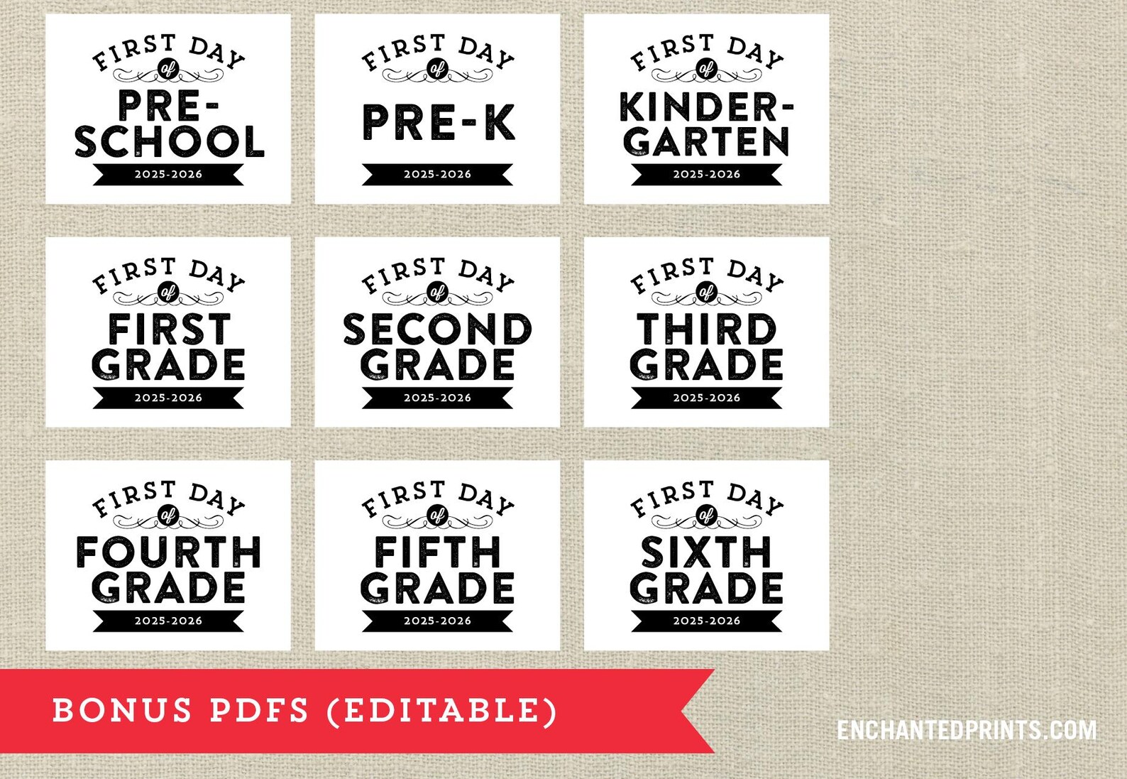 Printable First Day of School Sign 2025–2026 • Black & White Design for ...