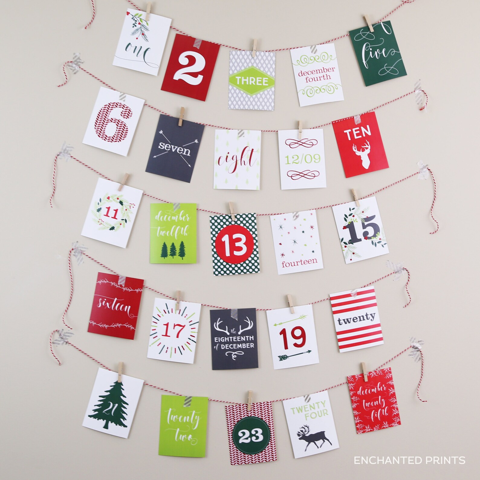 Printable Advent Calendar 25 Card December Calendar - Etsy