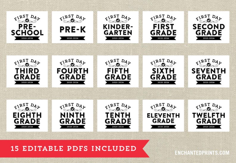 Printable First Day of School Sign 2025–2026 • Black & White Design for ...