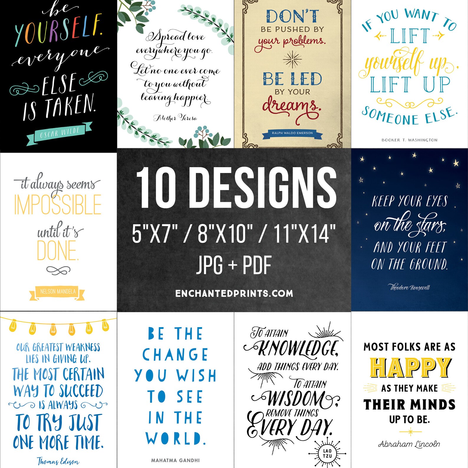 Famous Quotes Printable Bundle - 10 Printable Designs - 5x7, 8x10 ...