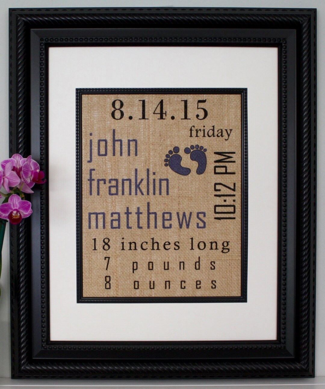 Personalized Burlap Baby Print, Baby Statistics, Color Subway Art, Baby ...