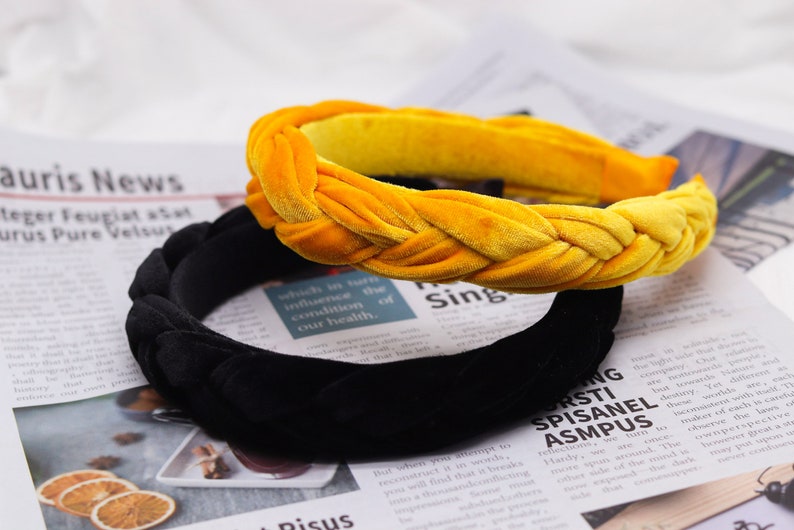 Black/yellow Velvet Hairband Women Scrunch Braided Headband Plait Weave ...