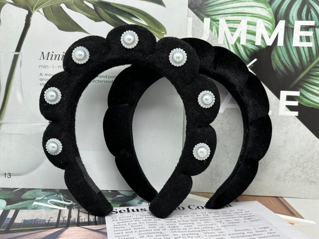 Velvet Headband Flock Padded Women Scrunch Hair Wrap Black Wide Elastic ...