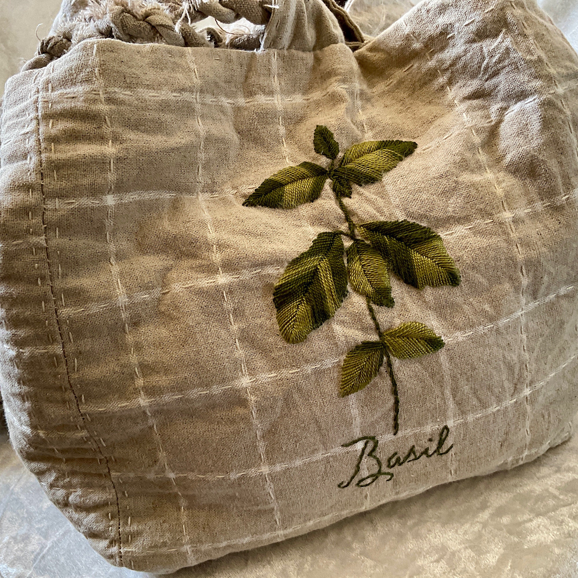 New Embroidered Slow Stitch Large Rice Bag / Purse Handmade by B G ...