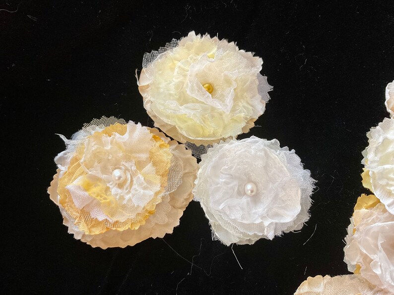 5 Fabric Flowers Snippets Clusters for Junk Journals Crafting Yellows ...