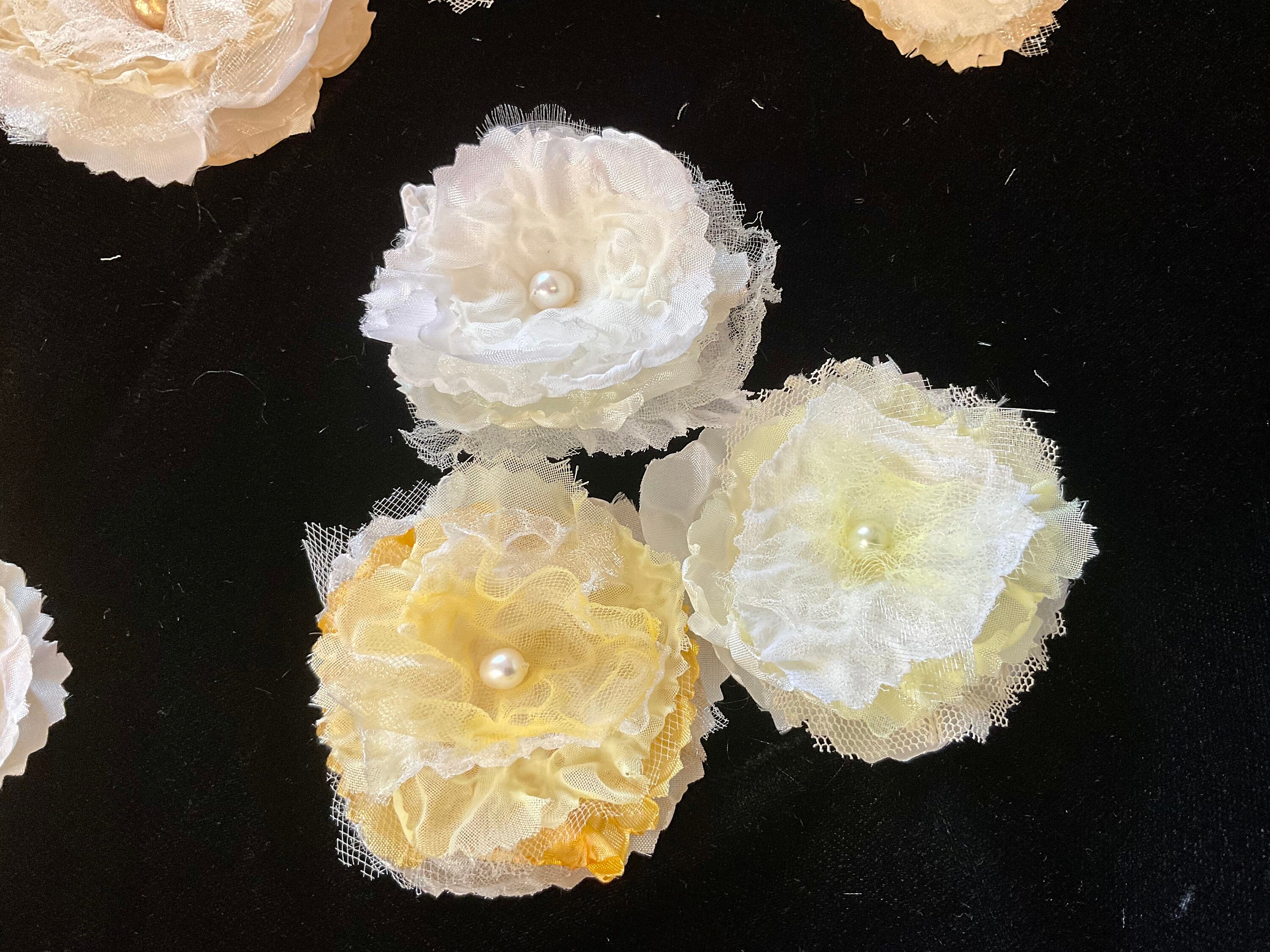 5 Fabric Flowers Snippets Clusters for Junk Journals Crafting Yellows ...