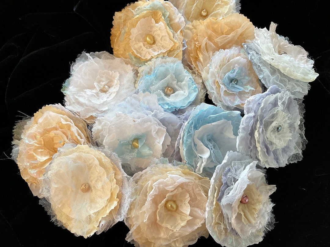 5 Medium Fabric Flowers Snippets Clusters for Junk Journals Crafting ...