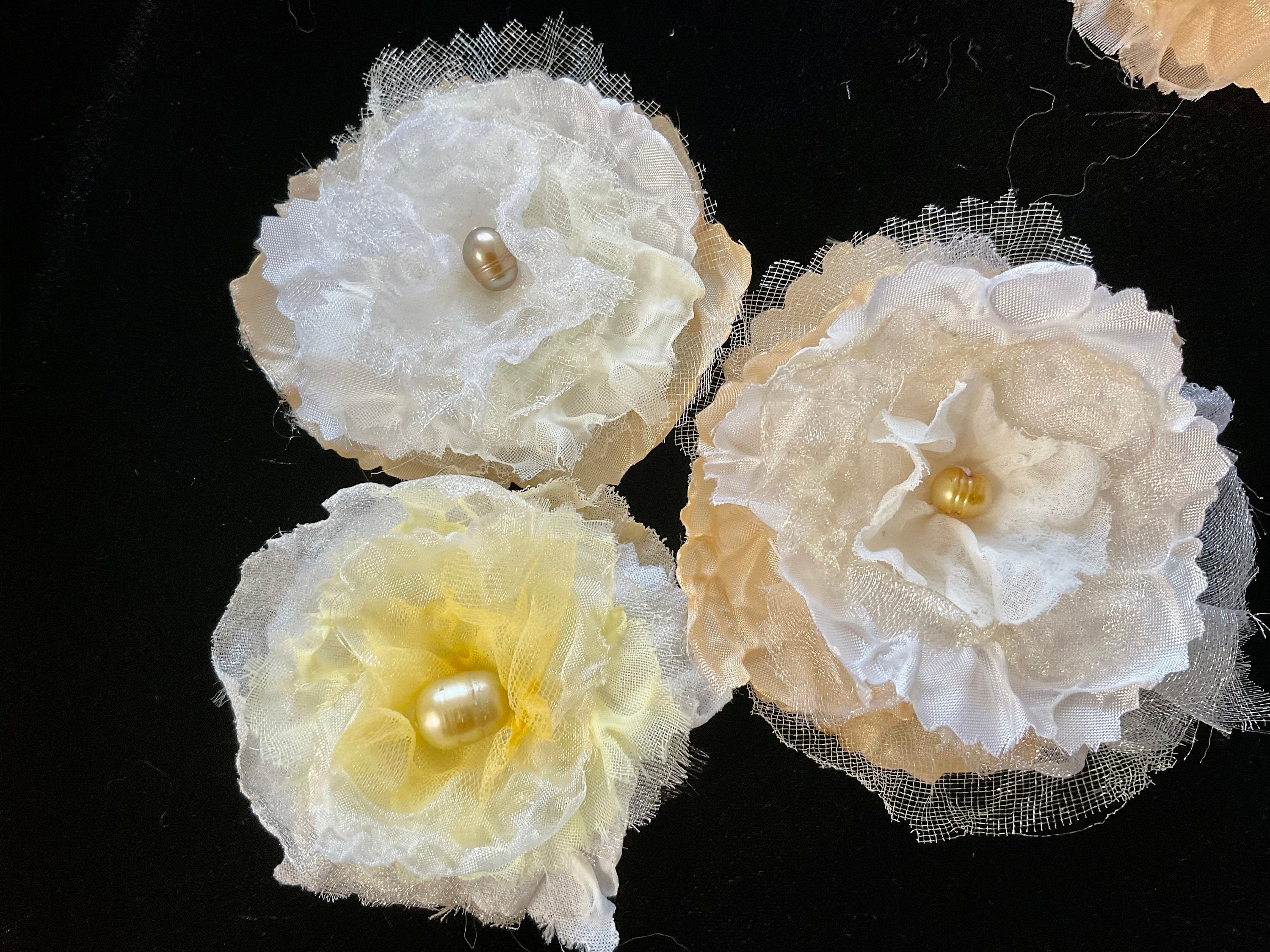 5 Fabric Flowers Snippets Clusters for Junk Journals Crafting Yellows ...