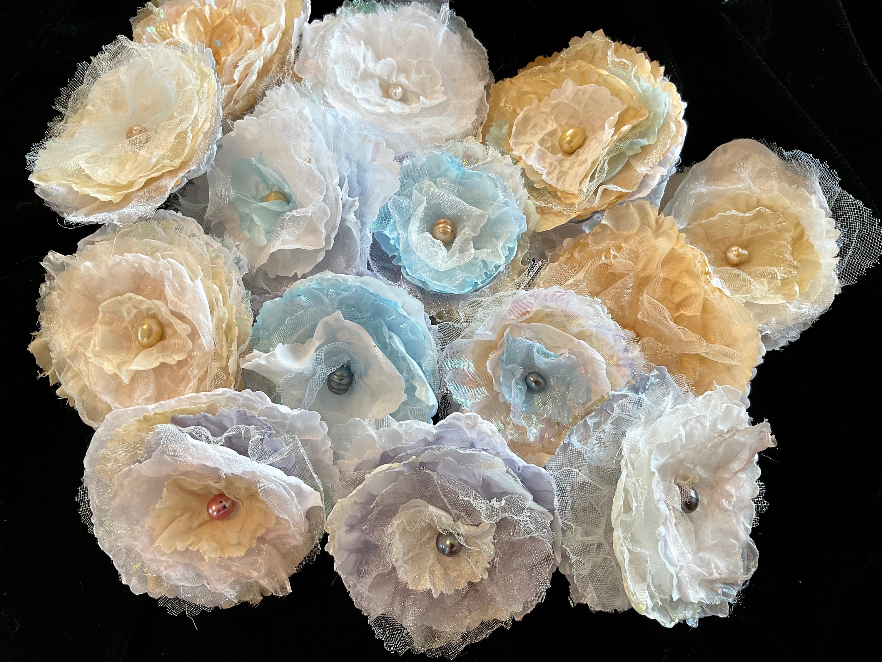 5 Medium Fabric Flowers Snippets Clusters for Junk Journals Crafting ...