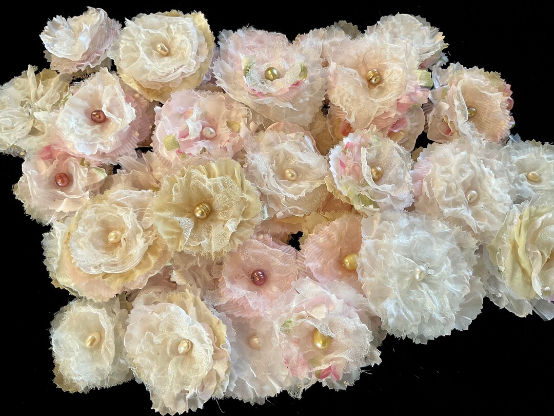 5 Fabric Flowers Snippets Clusters for Junk Journals Crafting Handmade ...