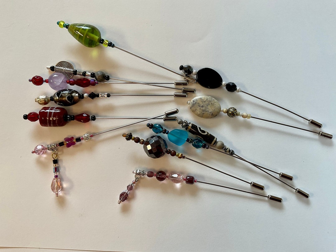 Handmade Beaded Hat Pin: Unique Journal Jewelry, Silver Tone (4.5 Inch ...