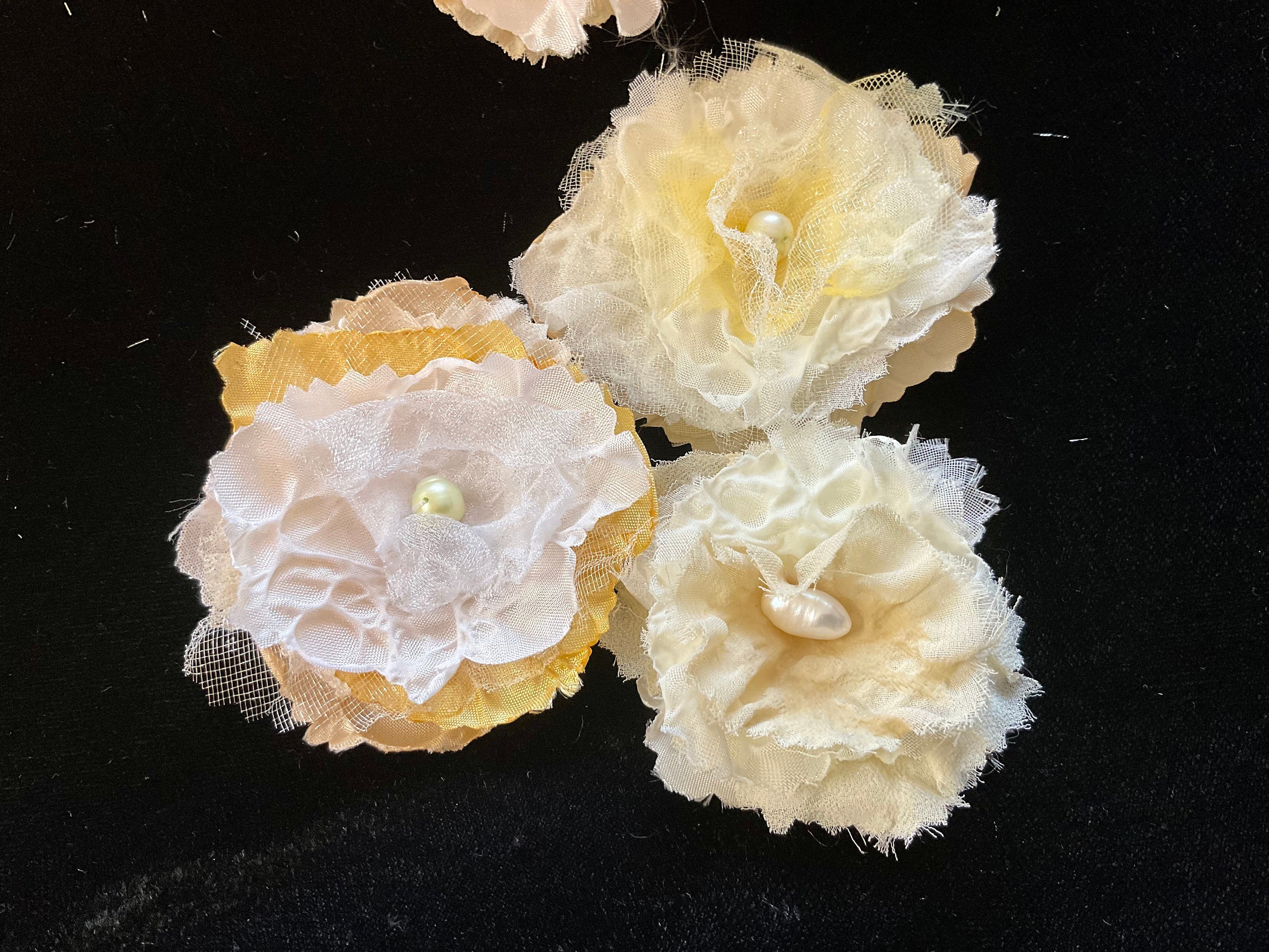 5 Fabric Flowers Snippets Clusters for Junk Journals Crafting Yellows ...