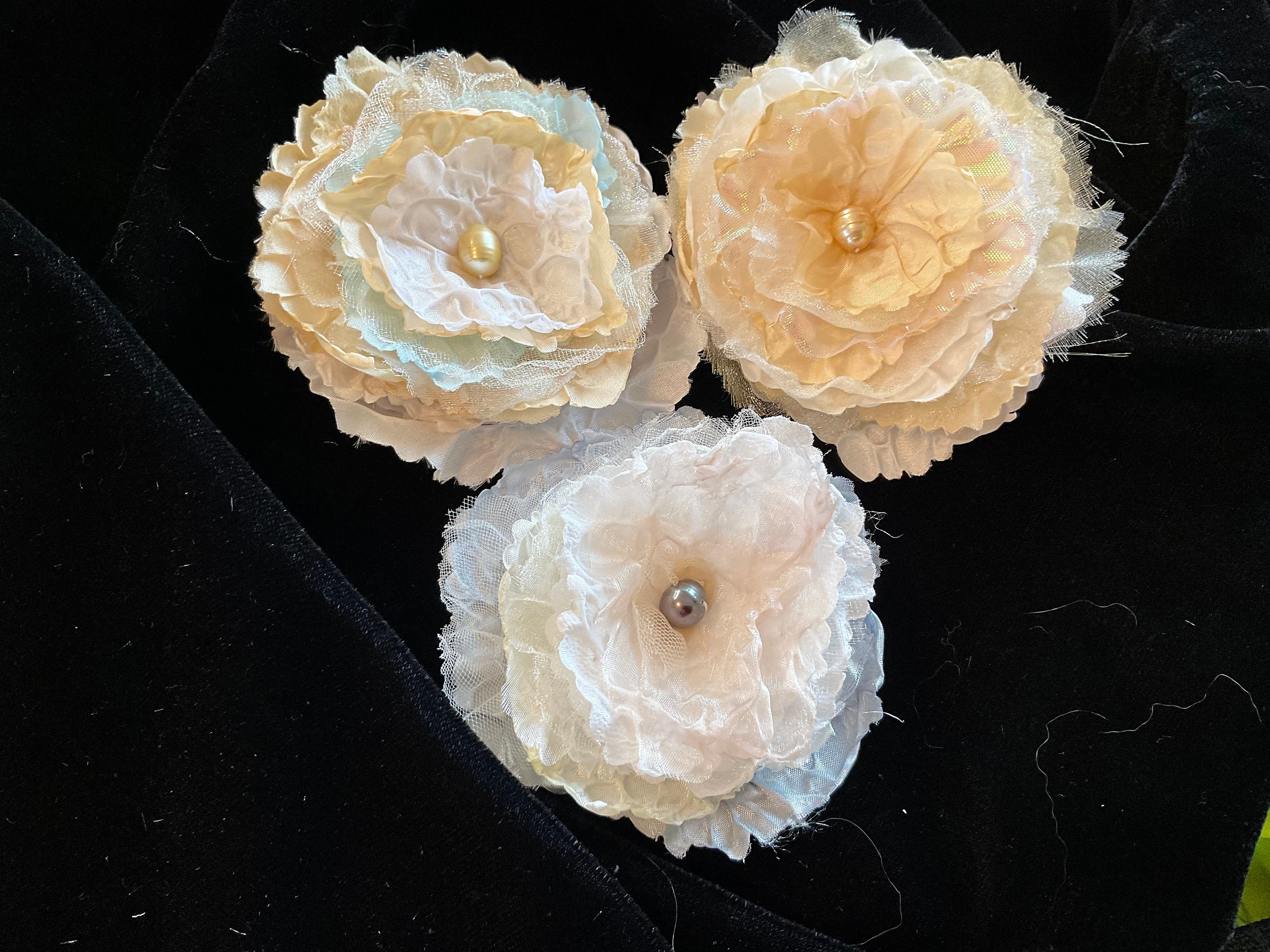 5 Medium Fabric Flowers Snippets Clusters for Junk Journals Crafting ...