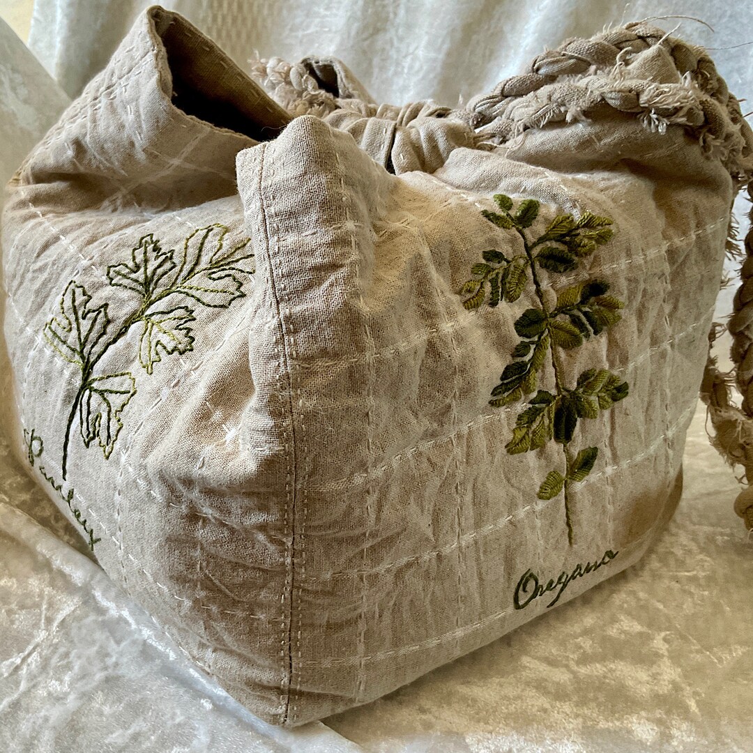 New Embroidered Slow Stitch Large Rice Bag / Purse Handmade by B G ...